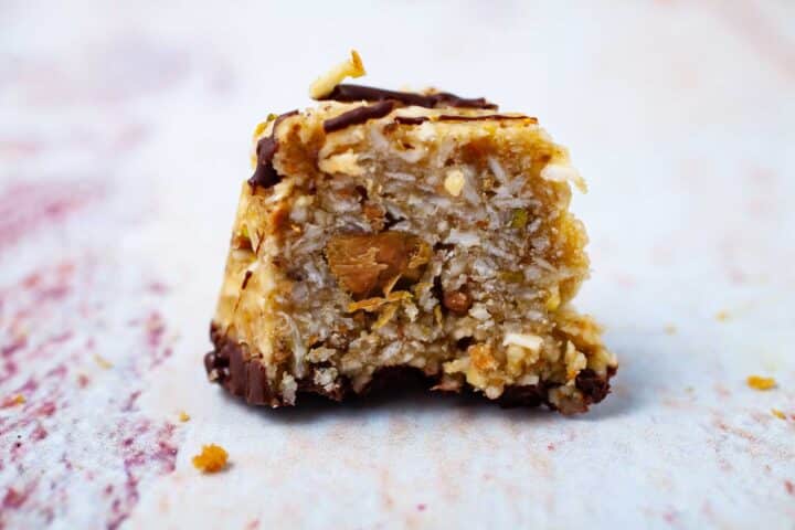 Healthy Coconut Bites With Chocolate And Pistachios - My Chef's Apron