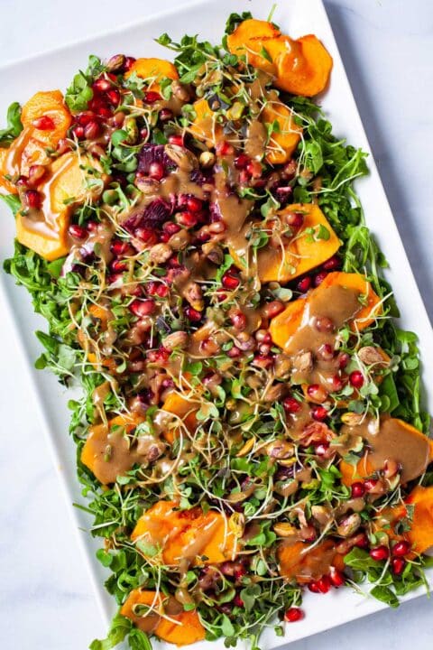 Arugula Persimmon Salad with Tahini Dressing - My Chef’s Apron